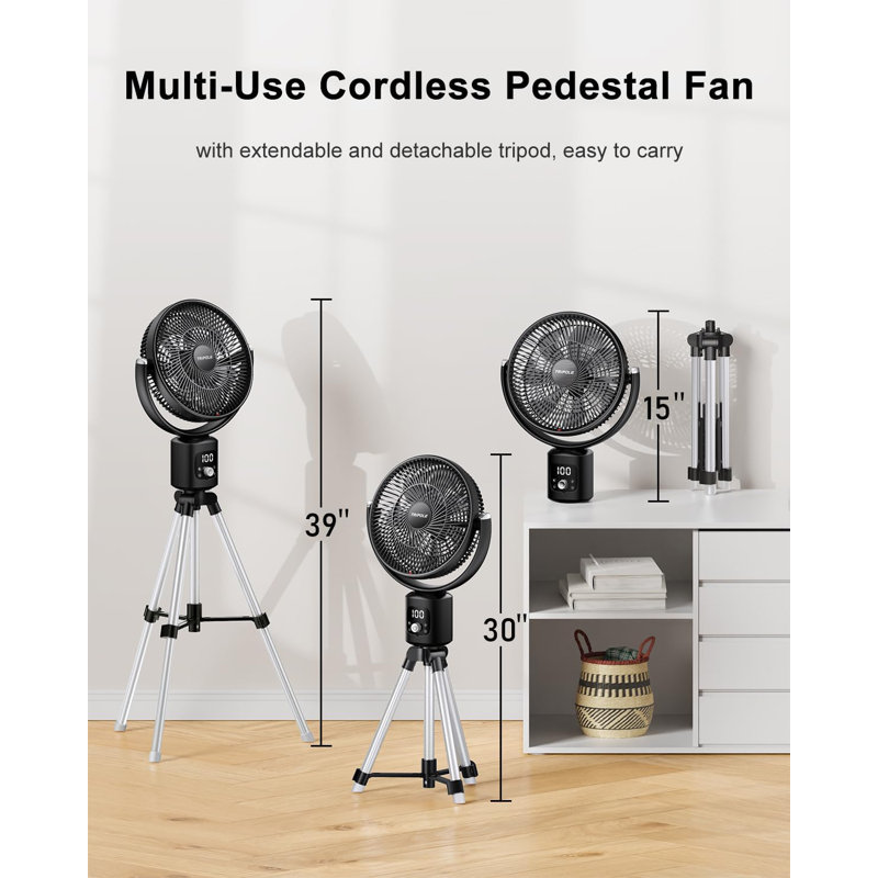 CG INTERNATIONAL TRADING Oscillating Standing Fan 11 Outdoor Fan For Patios Quiet Pedestal Fan 12000Mah Rechargeable Battery Operated Floor Fan With Remote Control Portable Fan For Bedroom Patio Home ...